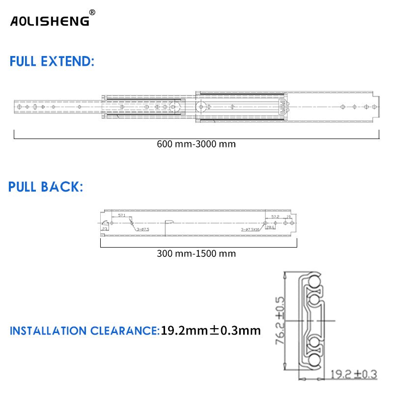 AOLISHENG Heavy Duty Drawer Runners A2576, 1 Pair AOLISHENG Heavy Duty Drawer Runners A2576, 1 Pair